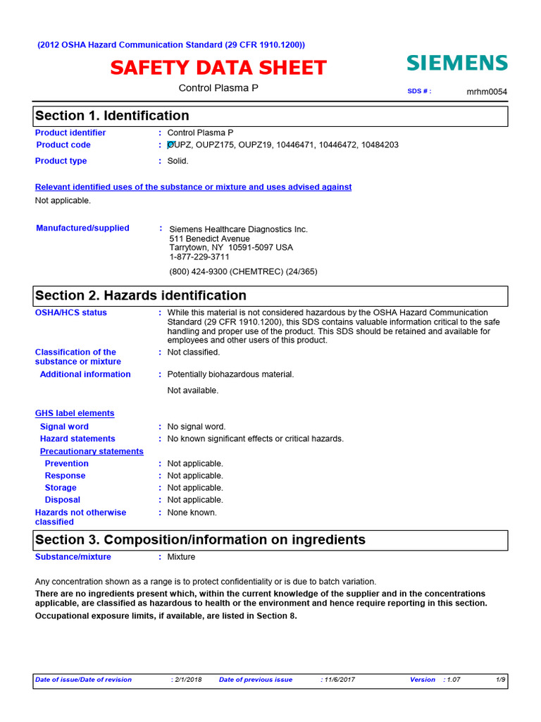 Control Plasma P | PDF | Waste | Toxicity