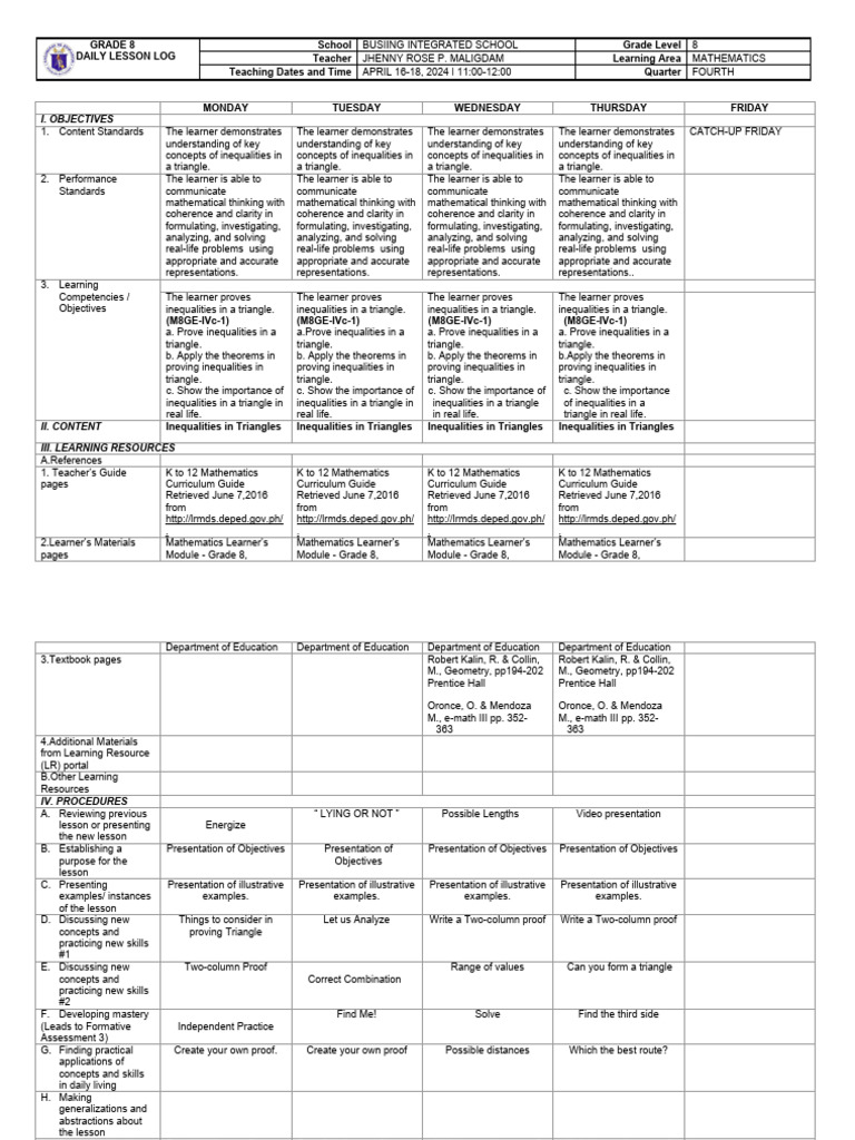 DLL Lc50 Fourth - Day1-4 | PDF | Learning | Mathematics