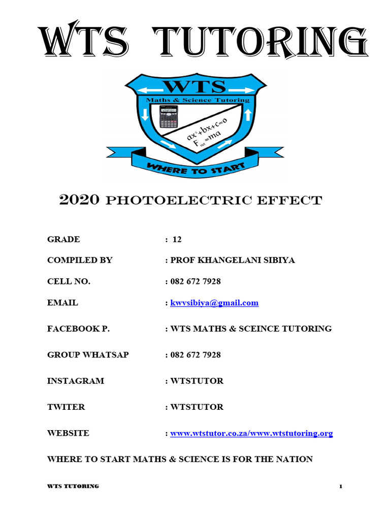 Grade 12 Photoelectric Effect Notes | PDF | Photoelectric Effect ...