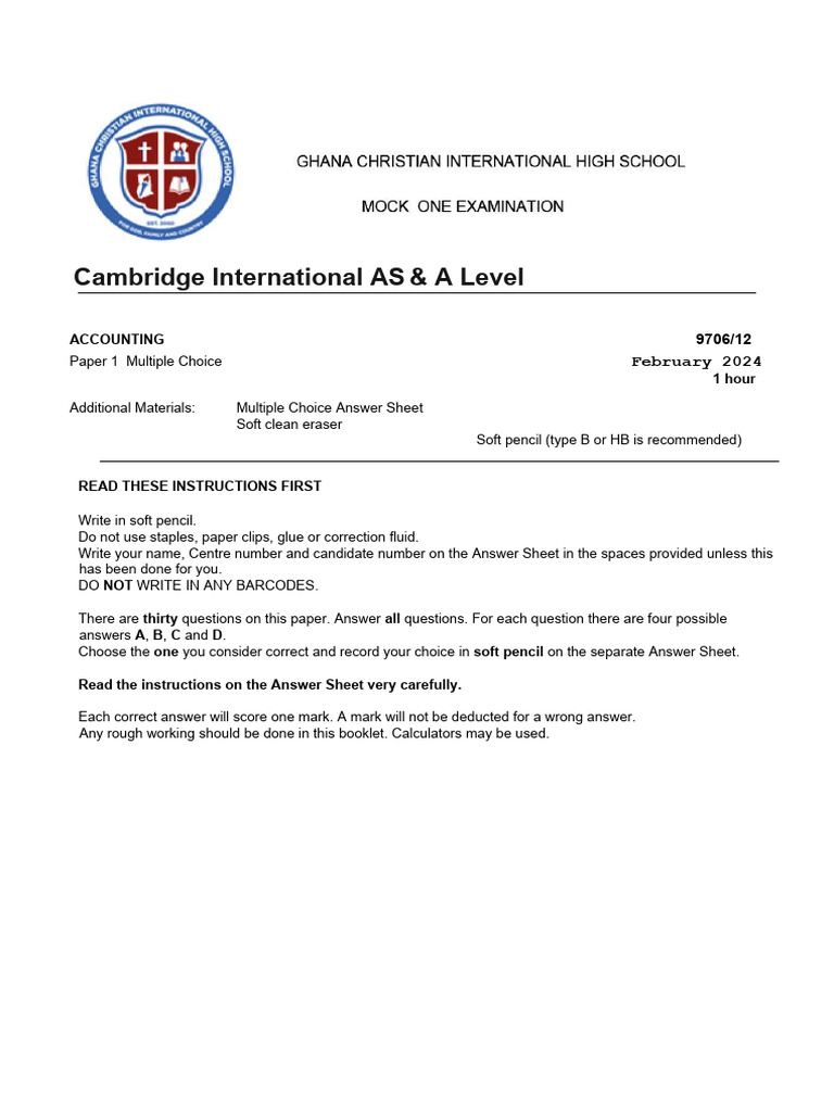 A Level Accounting Paper 1 | PDF | Debits And Credits | Business