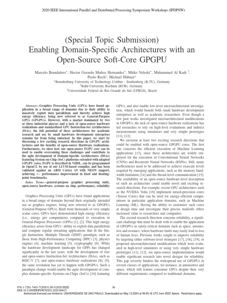 Special Topic Submission Enabling Domain-Specific Architectures With An Open-Source Soft-Core ...