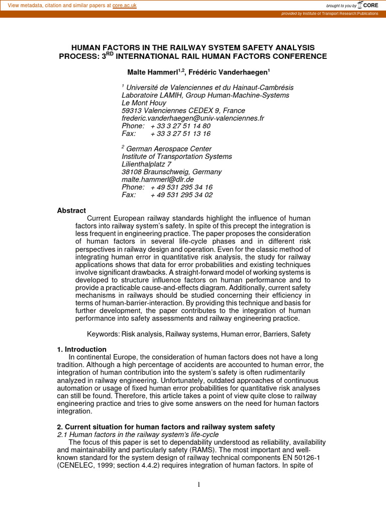 Human Factors in The Railway System Safety Analysis Process: 3 International Rail Human Factors ...