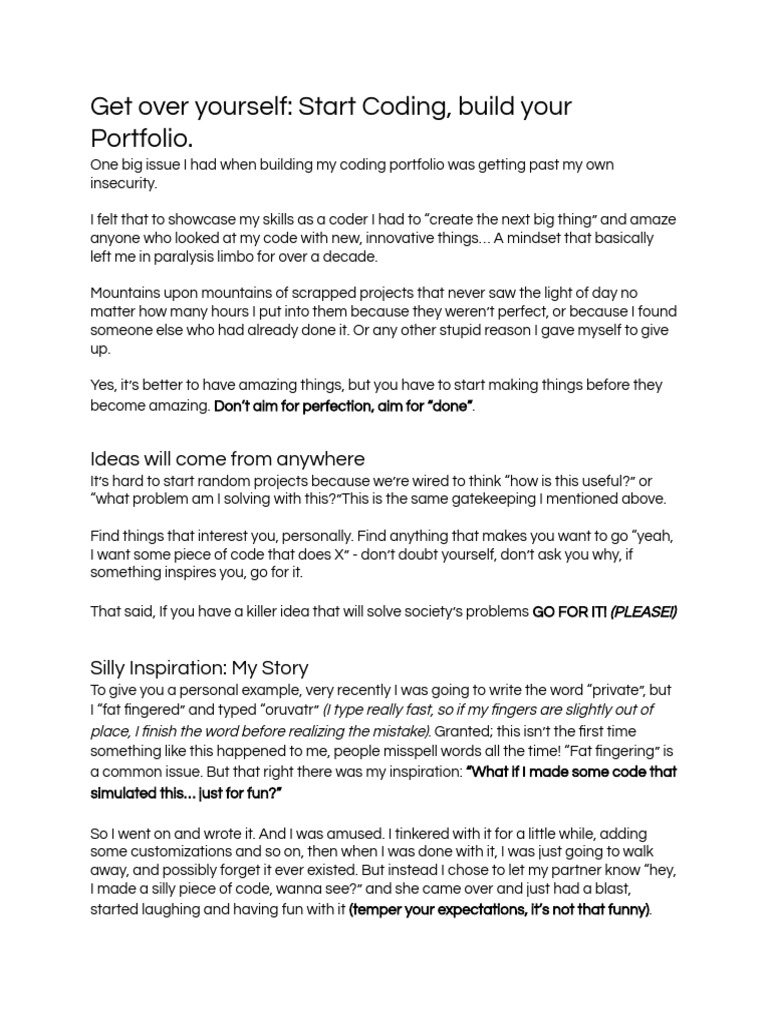 Coding Portfolio Self Help | PDF