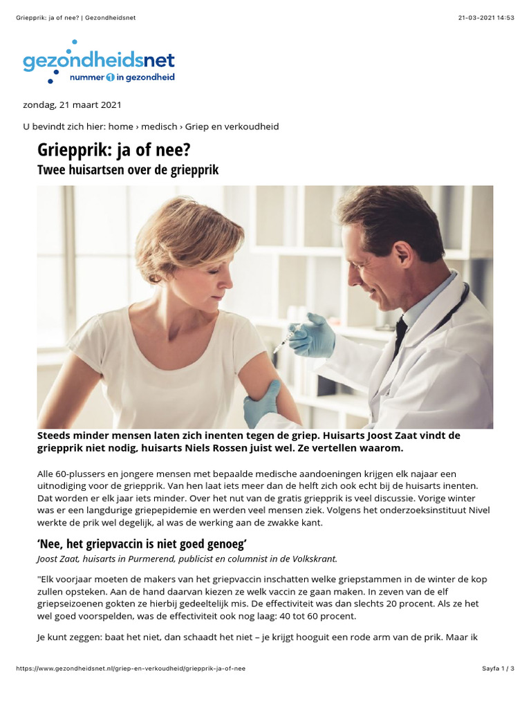 Griepprik - Ja of Nee - Gezondheidsnet | PDF