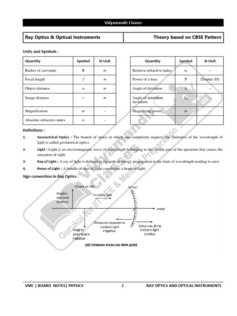 Ray Optical and Instruments | PDF | Rainbow | Optics