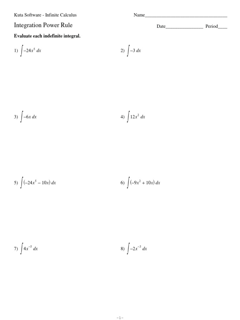Integration Power Rule Worksheet | PDF | Calculus | Mathematical Analysis