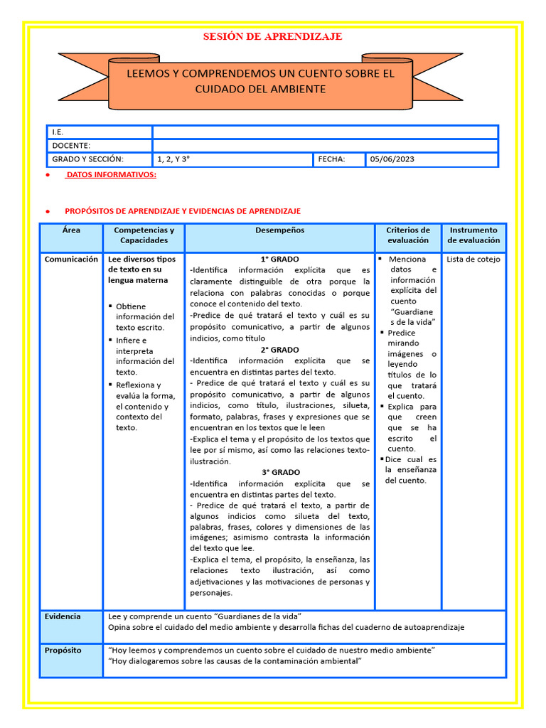 Sesión de Aprendizaje Leemos Un Cuento | PDF | Evaluación | Aprendizaje