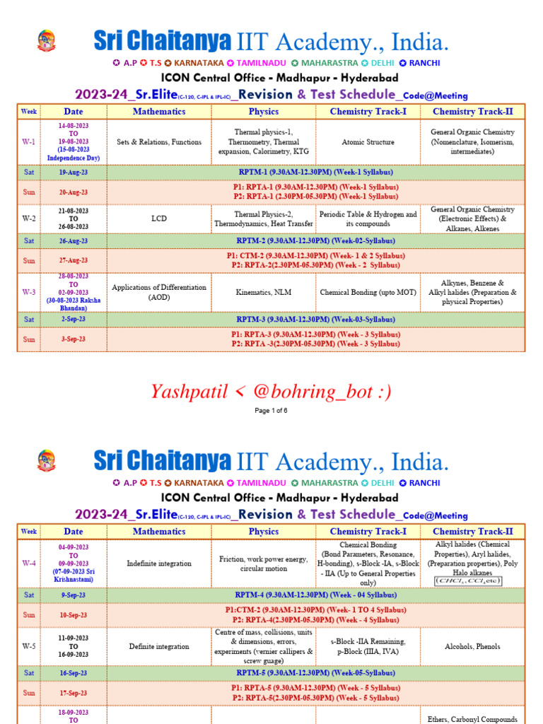 2023 24 SR EliteC 120, C IPL & IPL IC Revision & Test Schedule Code ...
