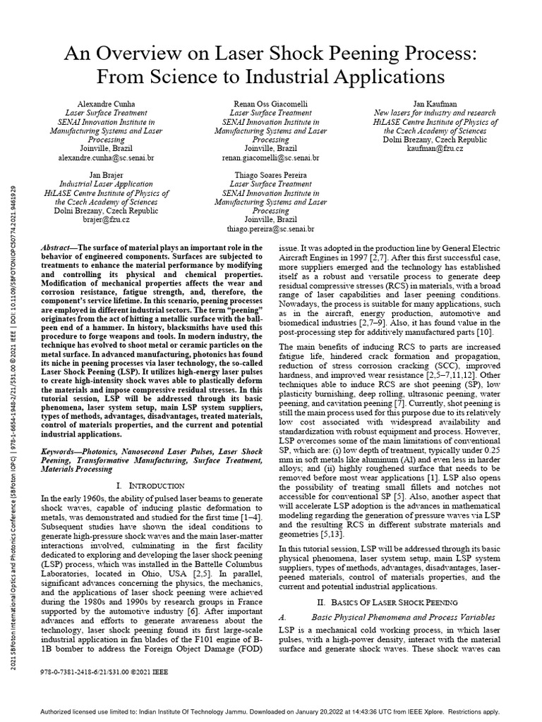 Laser Shock Peening: Process Overview | PDF | Materials Science ...