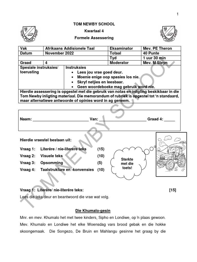 Grade 4 Afrikaans Script November 2022 | PDF