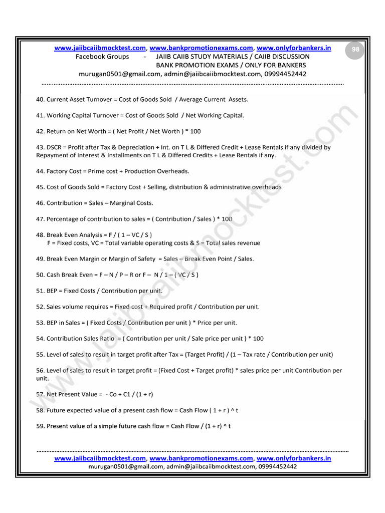 CAIIB Formulas BFM | PDF