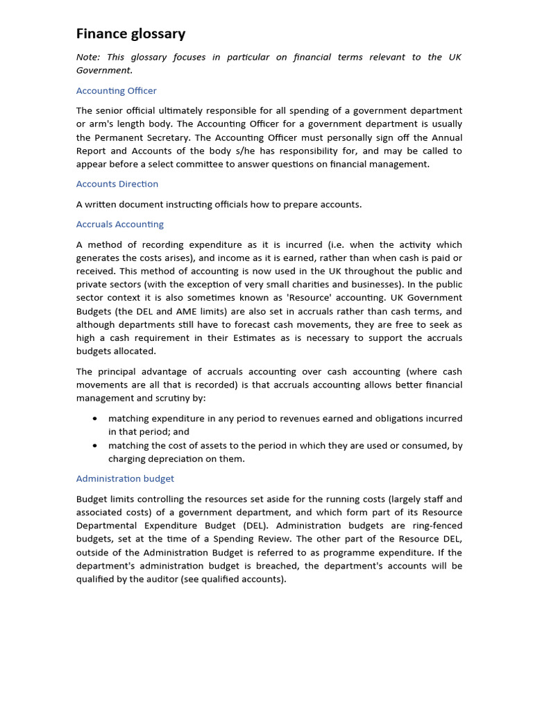 Finance glossary | PDF | Audit | Government