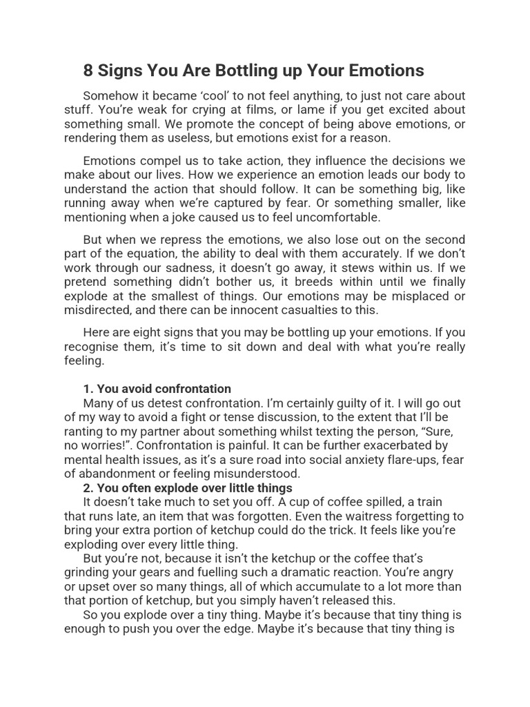 8 Signs You Are Bottling Up Your Emotions | PDF | Gastrointestinal ...