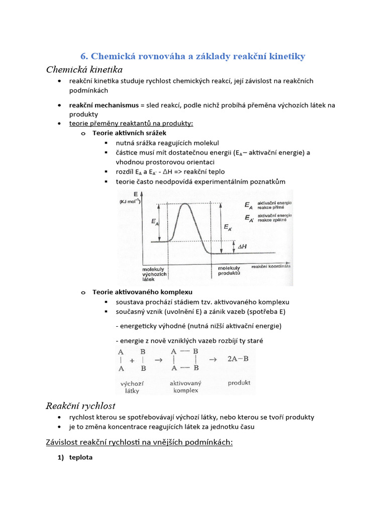 Chemická Rovnováha A Základy Reakční Kinetiky | PDF