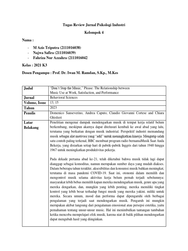 Kelompok 4_Tugas Review Jurnal Psikologi Industri | PDF