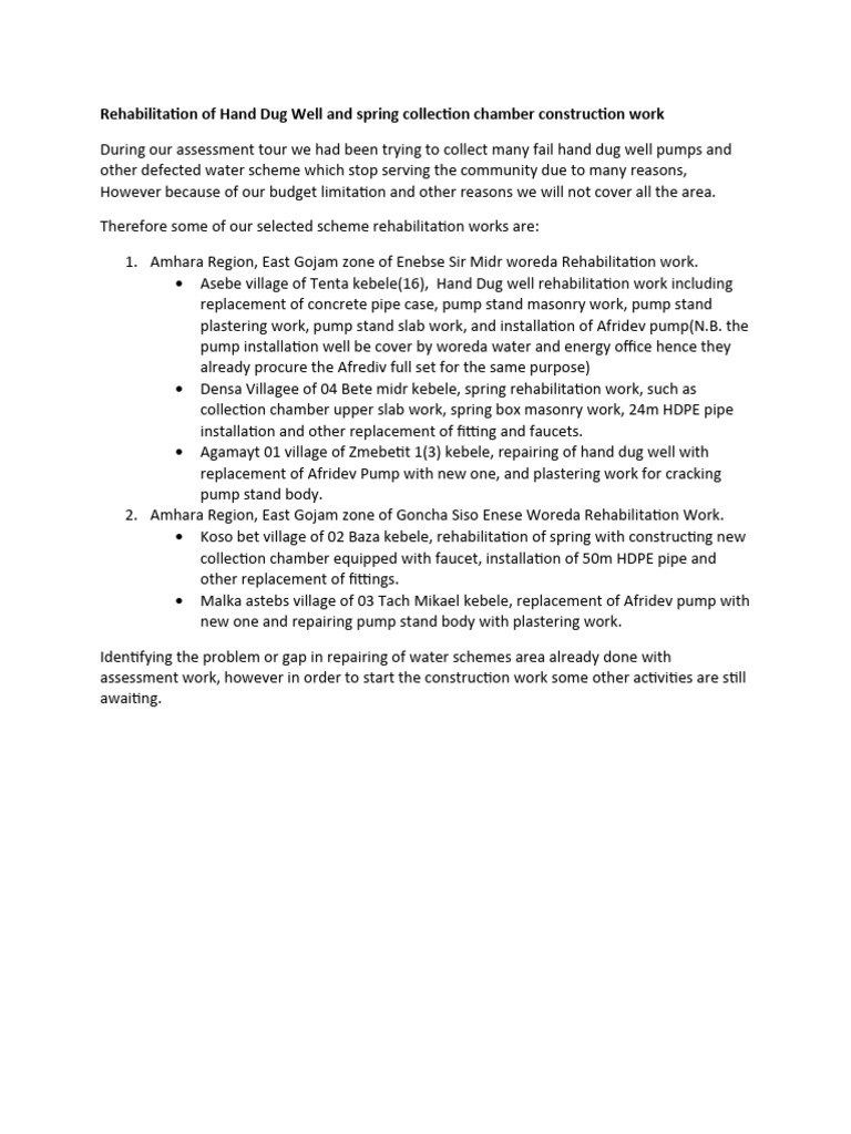 Hand Dug Well Rehabilitation Project | PDF | Technology & Engineering