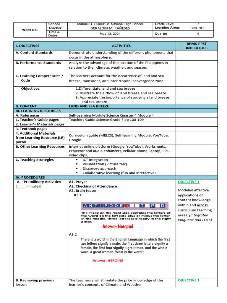 Cot 3 - Climate Change | PDF | Learning | Curriculum