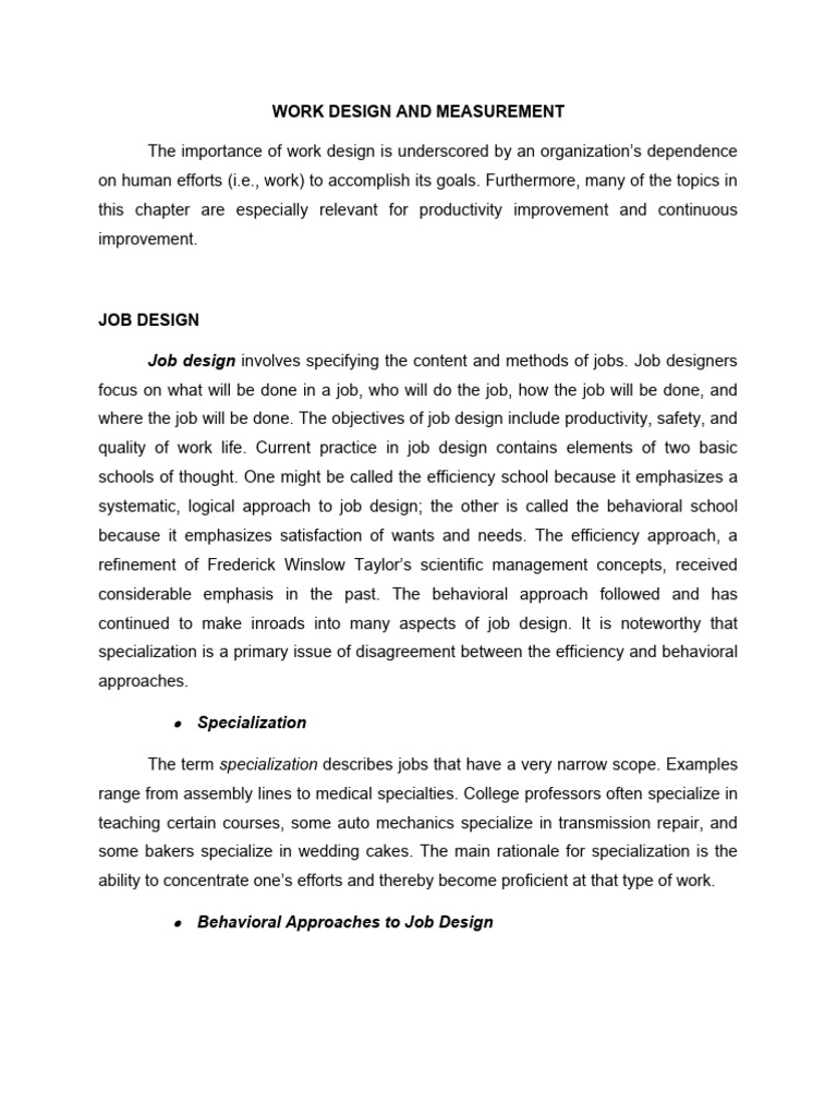Job Design: Balancing Efficiency and Behavior | PDF | Human Factors And ...