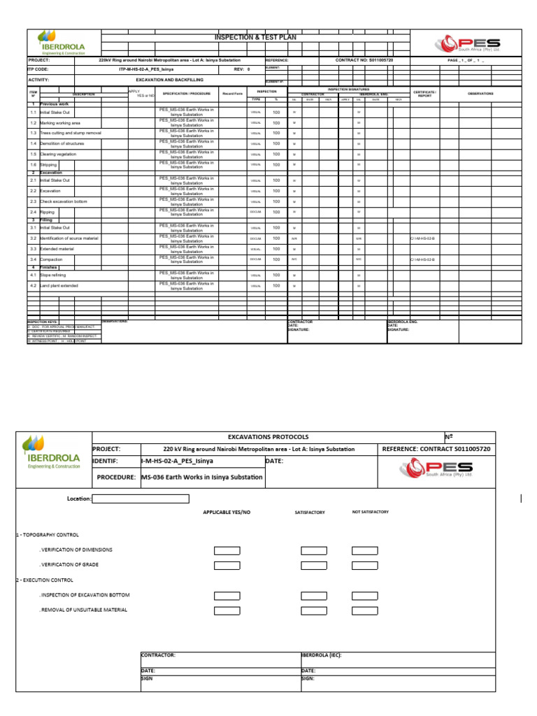 ITP and Forms For Earth Works Isinya Substation - PES | PDF