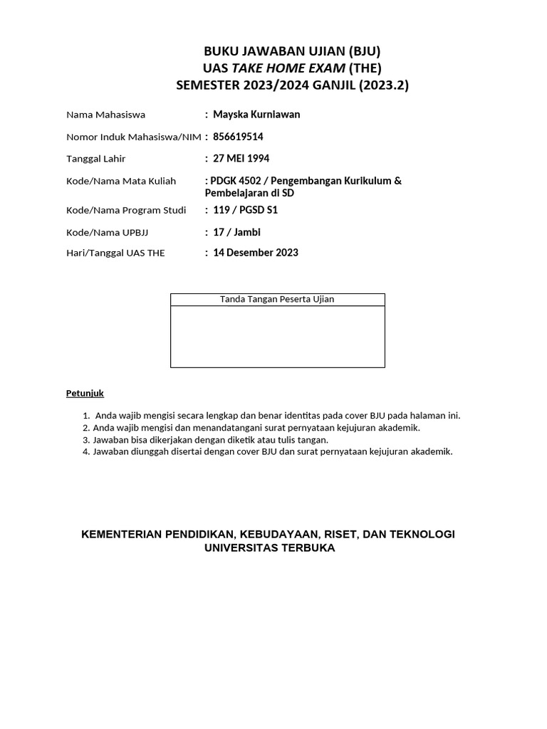 UAS Buku Jawaban Mayska Kurniawan | PDF