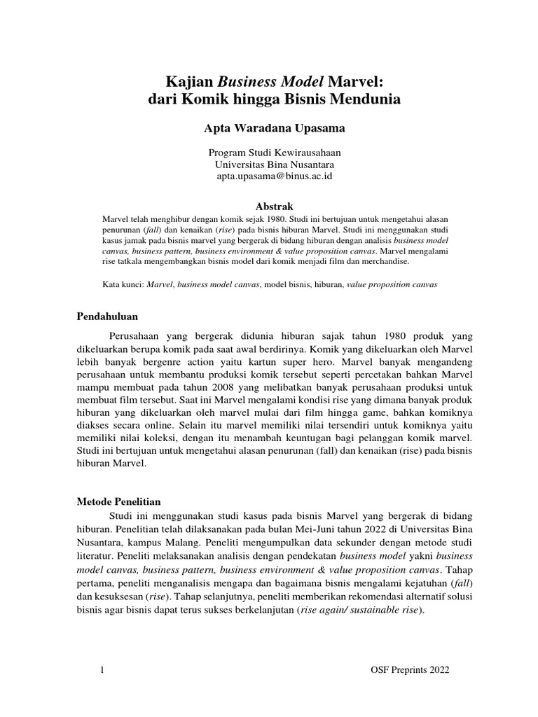 Kajian Business Model Marvel Dari Komik Hingga Bisnis Mendunia | PDF ...