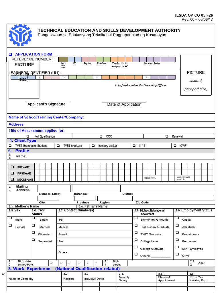 TESDA ULI Application Form Guide | PDF