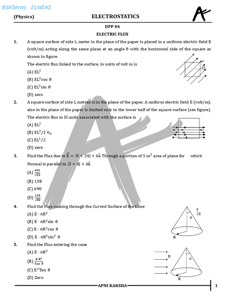 DPP - 04 - Electrostatics - Electric Flux NJ - 247 | PDF | Flux | Geometry
