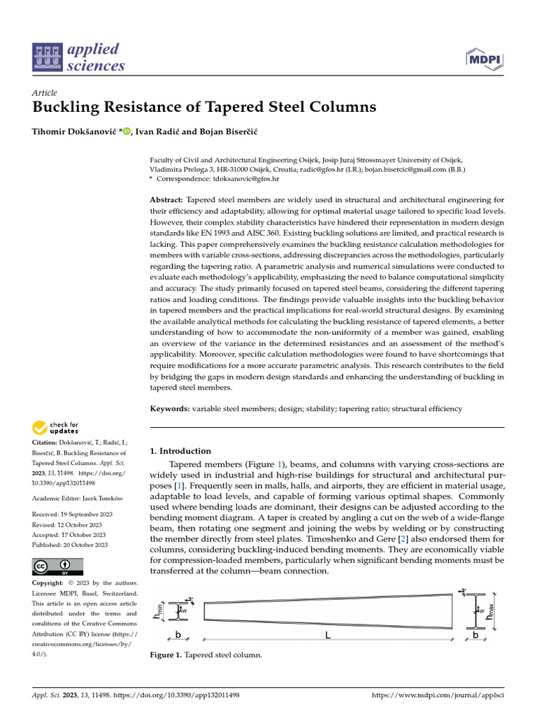 Buckling Resistance in Tapered Steel Columns | PDF | Buckling | Bending
