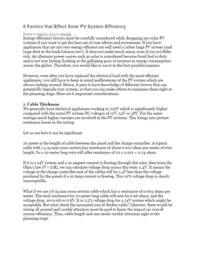 6 Factors That Effect Solar PV System Efficiency | PDF | Photovoltaic System | Solar Panel