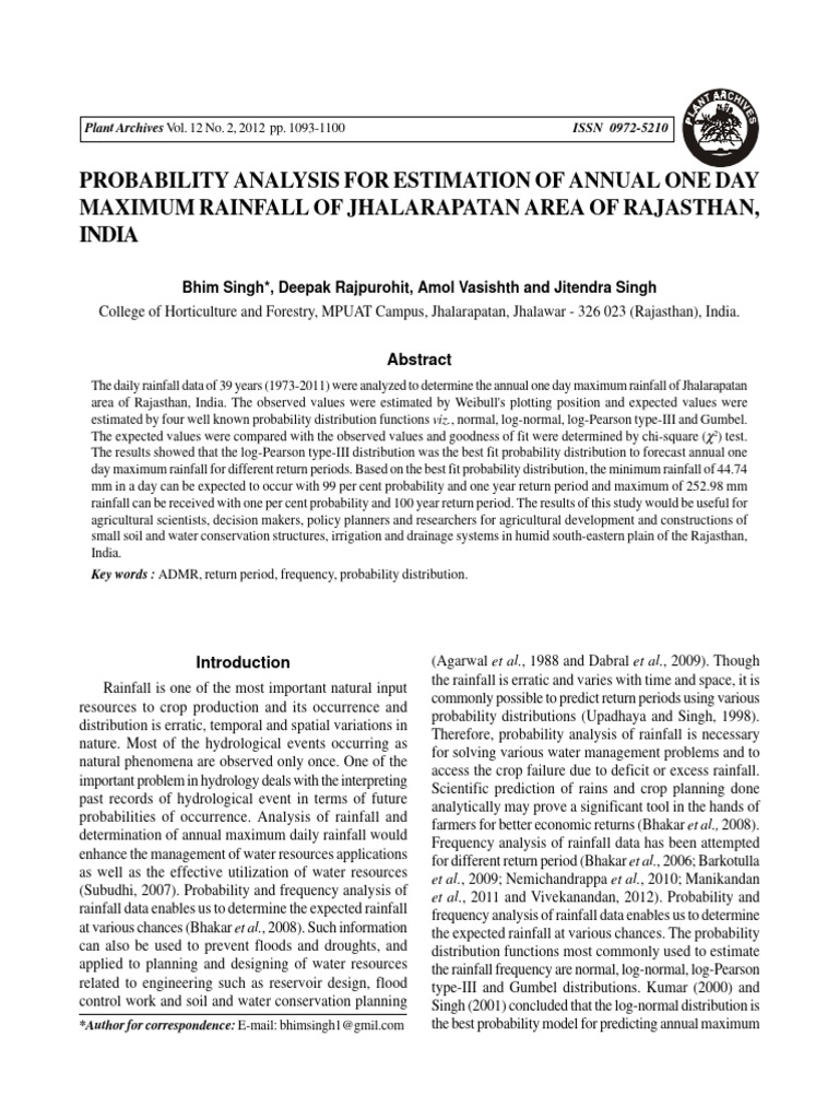 Probability Analysis For Estimation of Annual One Day | Download Free ...
