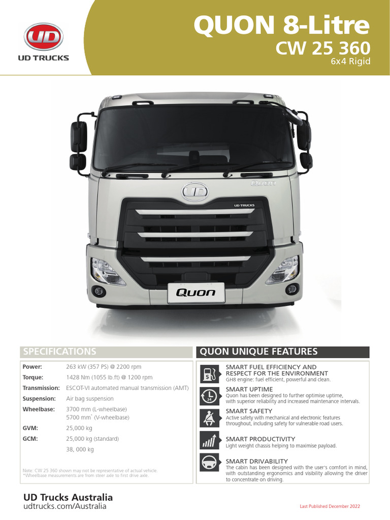 Quon CW 25 360 Spec Sheet - Updated Dec 22 | PDF | Truck | Steering