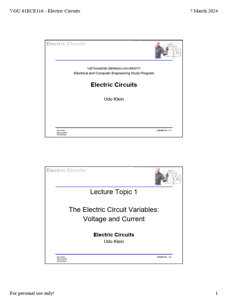 EC Lecture01 L - UdoKlein | PDF | Electrical Network | Voltage