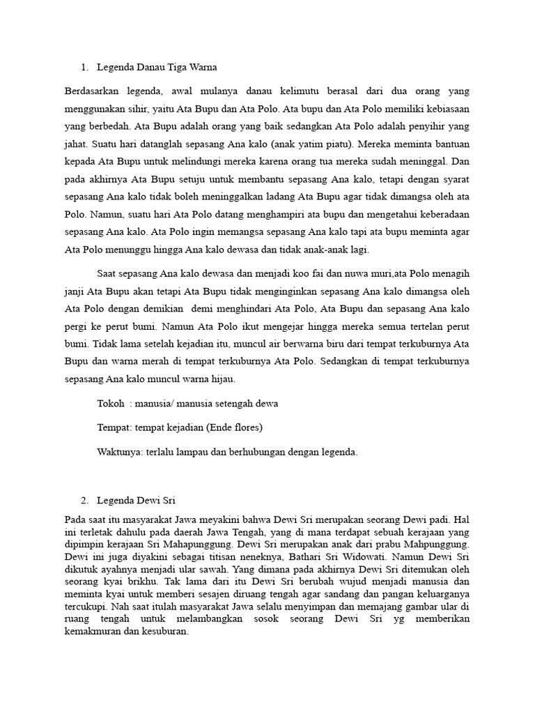 Legenda Danau Tiga Warna: Asal Usul dan Mitos | PDF