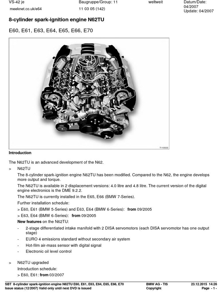 E64 N62TU Engine Introduction | PDF | Throttle | Thermostat