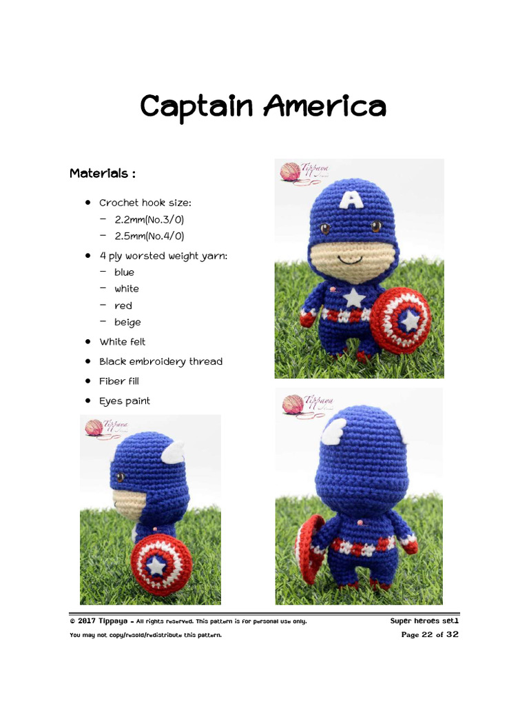 Captain America Crochet | PDF | Crochet | Yarn