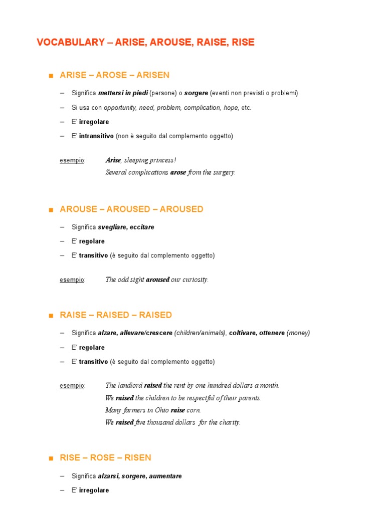 Arise, Arouse, Raise, Rise Explained | PDF
