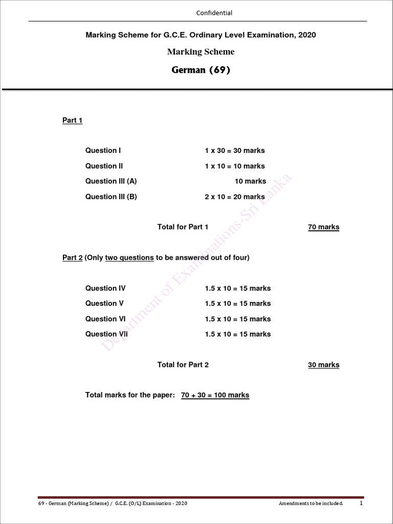 2020 OL German Marking Scheme | PDF