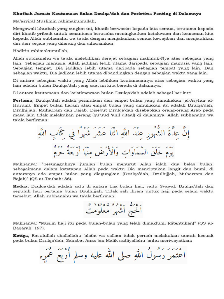 Keutamaan Bulan Dzulqa'dah Dan Peristiwa Penting Di Dalamnya | PDF