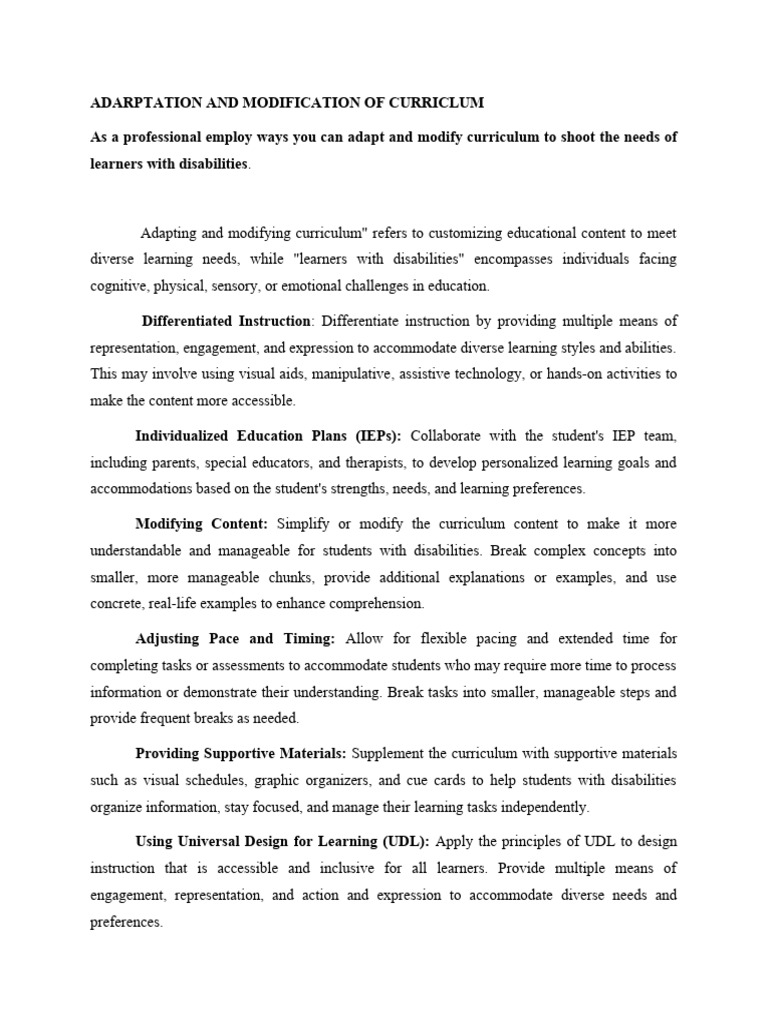 Adarptation and Modification of Curriclum | PDF | Learning ...