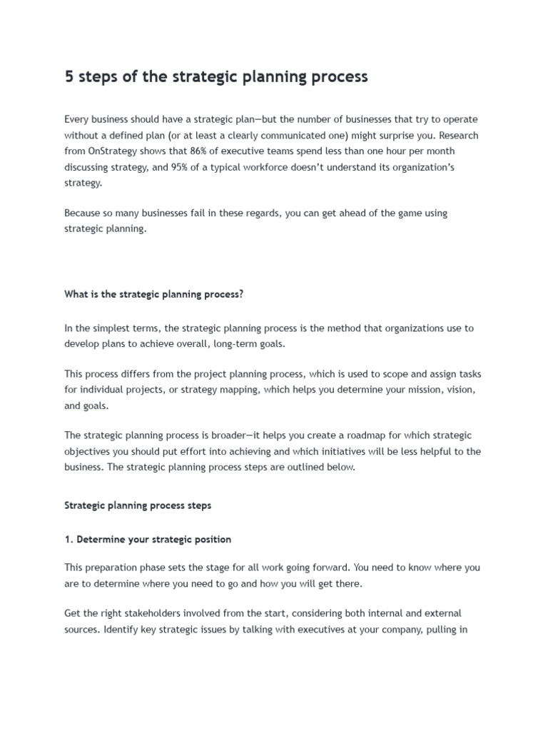5 Steps in Strategic Planning Process | PDF | Strategic Planning ...