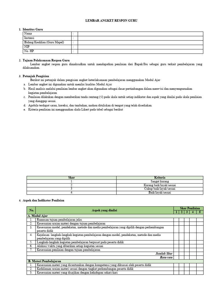 Angket Respon Guru Dan Siswa | PDF