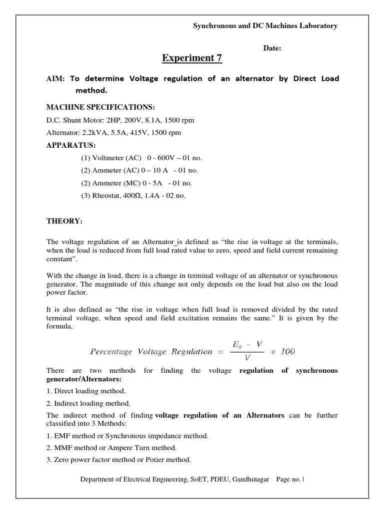 Voltage Regulation of Alternator | PDF | Voltage | Direct Current