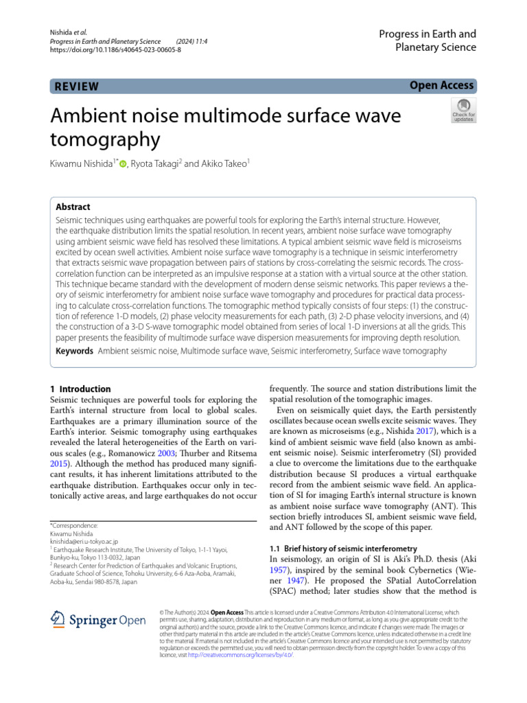 Ambient Noise Multimode Surface Wave Tomography: Review Open Access | PDF | Seismology | Waves