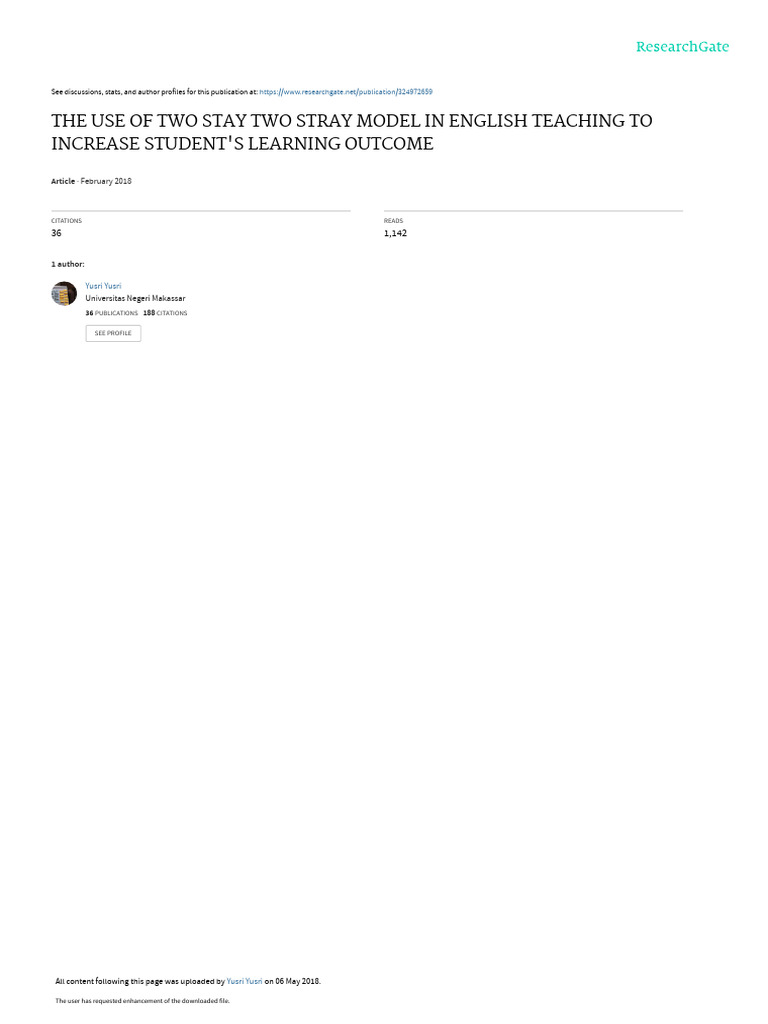 The Use of Two Stay Two Stray Model in English Teaching To Increase Student'S Learning Outcome ...