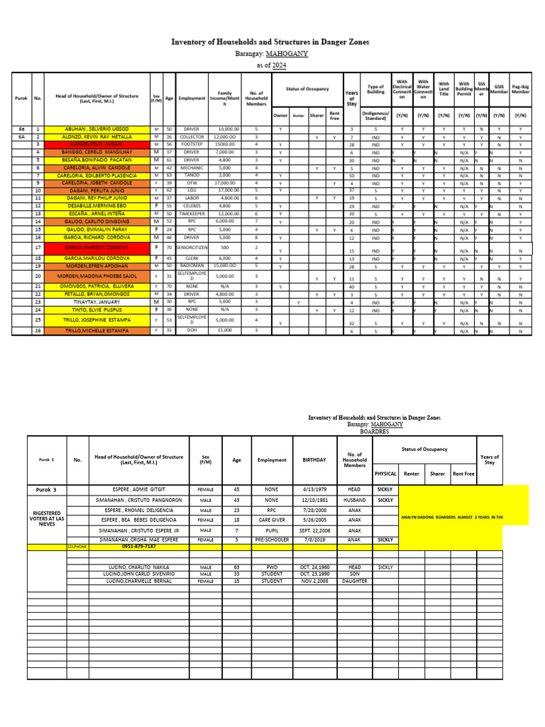 Profiling of Purok 3 -Mahogany Boarders | PDF