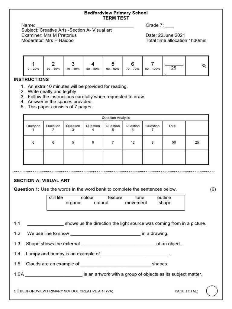 GR 7 June VA Test 2021 | PDF | Paintings | Vision