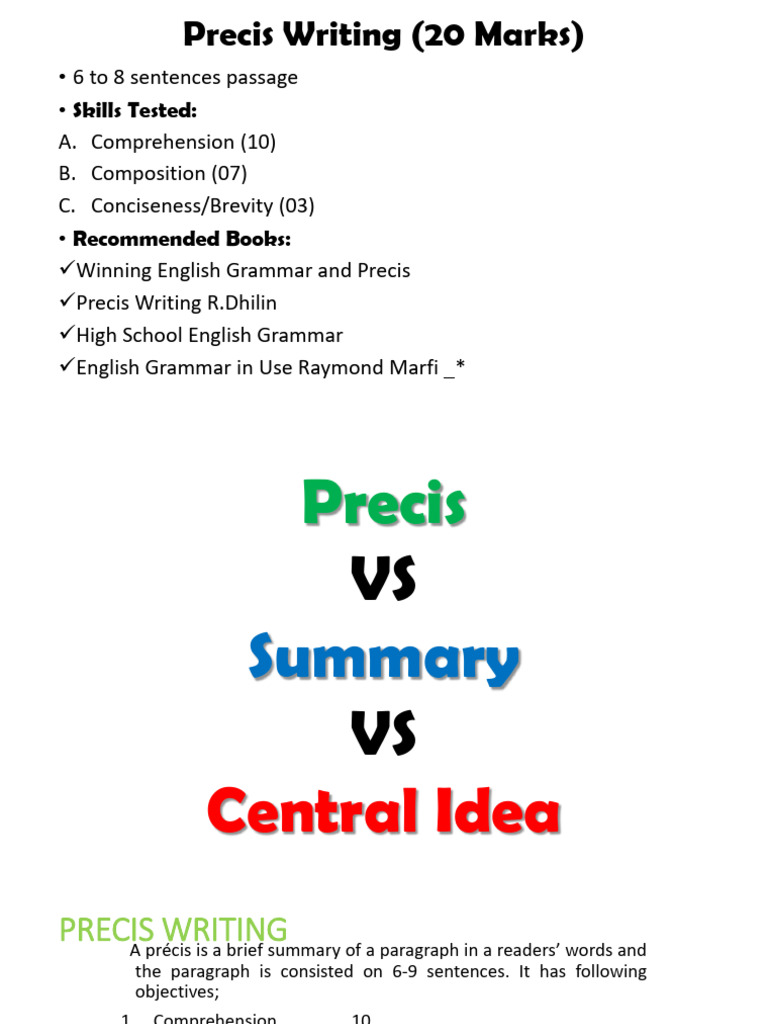 Precis Writing Lecture by ZA JASRA PDF | PDF | Verb | Linguistics