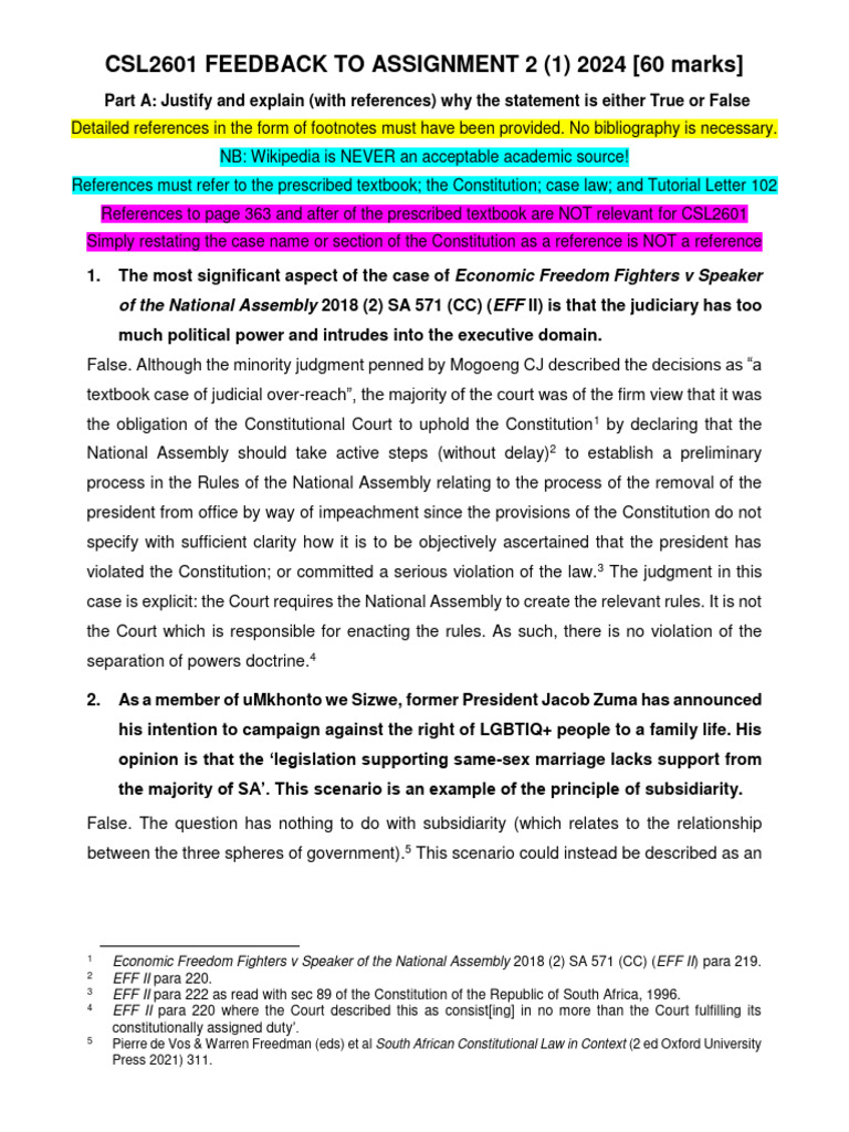 Feedback To Assignment 2 Semester 1 2024 | PDF | Prosecutor | Separation Of Powers
