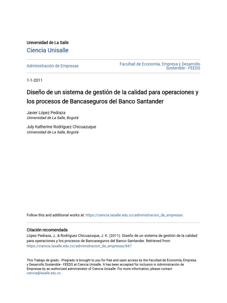 Diseño de Un Sistema de Gestión de La Calidad para Operaciones y | PDF | Calidad (comercial ...