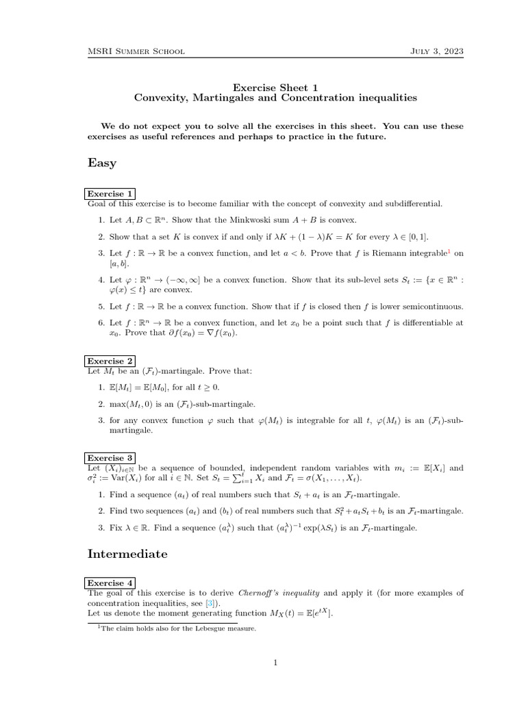 MSRI Sheet 1 | Download Free PDF | Probability Theory | Functions And Mappings